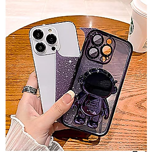 MANLENO Electroplated for iPhone 14 Pro Max Case for Women Girls Astronaut Hidden Stand Case with Camera Protection Foldable Astronaut Kickstand Phone Case Glitter Soft Protective Case (Deep Purple)