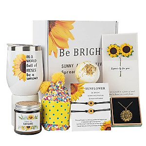 Sunflower Gifts For Women, Sunflower Gifts For Friends, Birthday Gifts For Women Her Mom Daughter, Spa Relaxing Gift For Sunflower Lover, Sunflower Necklaces, Sunflower Tumbler With Candle&Bath Bombs