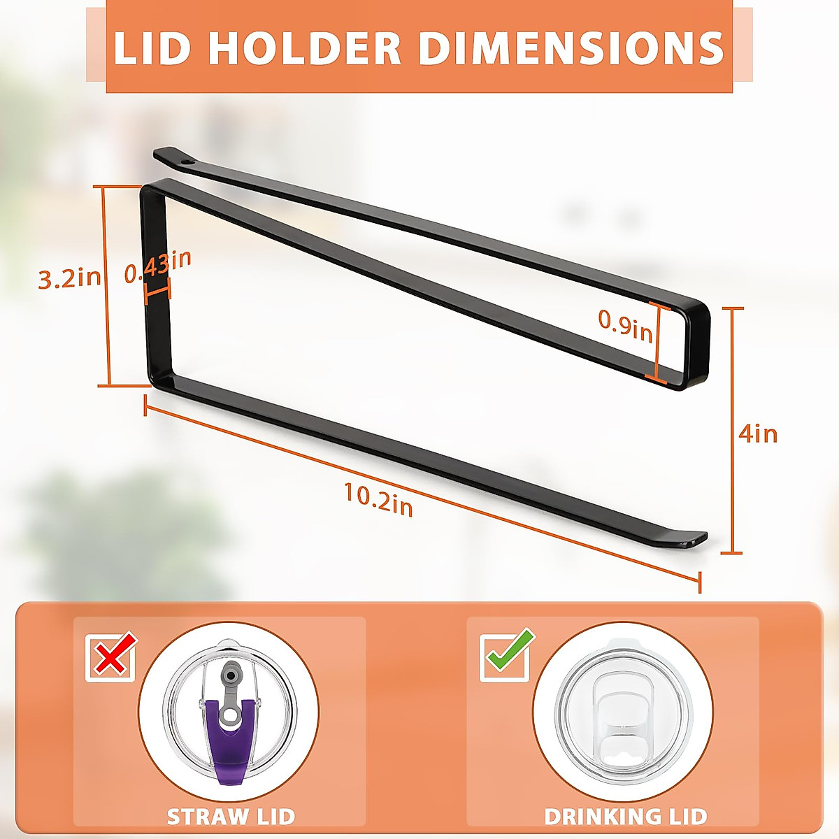 Tumbler Lid Organizer, Horizontal Tumbler Lid Storage Hook Up to 10 Lids, Space Saving Cup Lid Holders Under Cabinet Tumbler Lid Hook for Kitchen Organizer and Storage,Hanging Paper Towel Rack Hanger