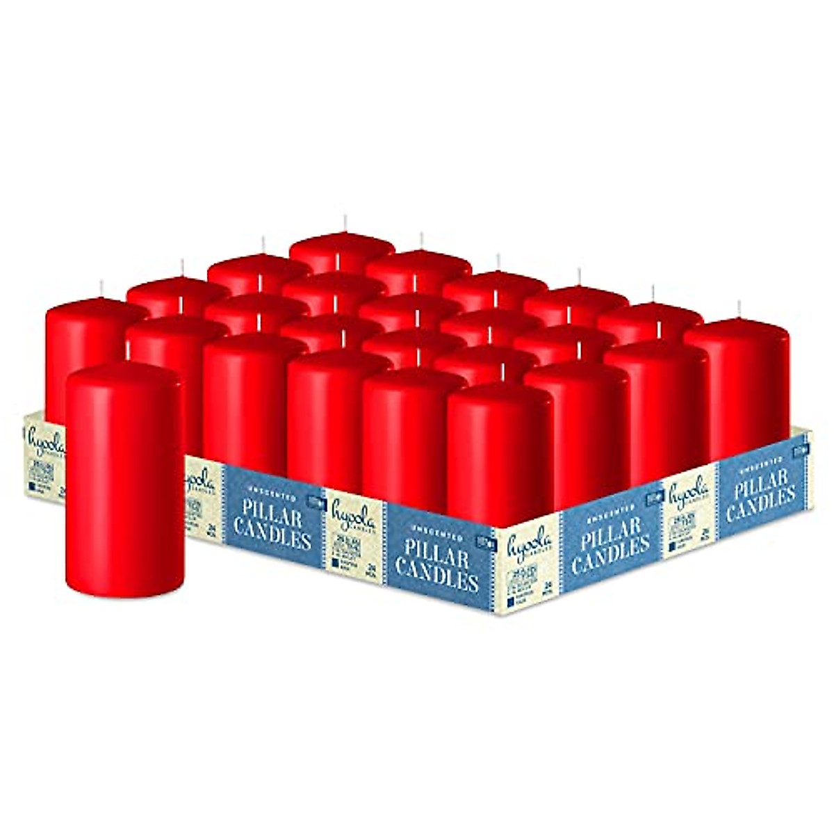 HYOOLA Red Pillar Candles 2-inch x 4-inch - 24 Pack Unscented Bulk Pillar Candles - European Made