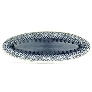 Euro Ceramica Peacock Collection Crackleglaze Serveware Trays/Platters/Dinner Appetizer Dessert Plate, 13" Oval, Grey