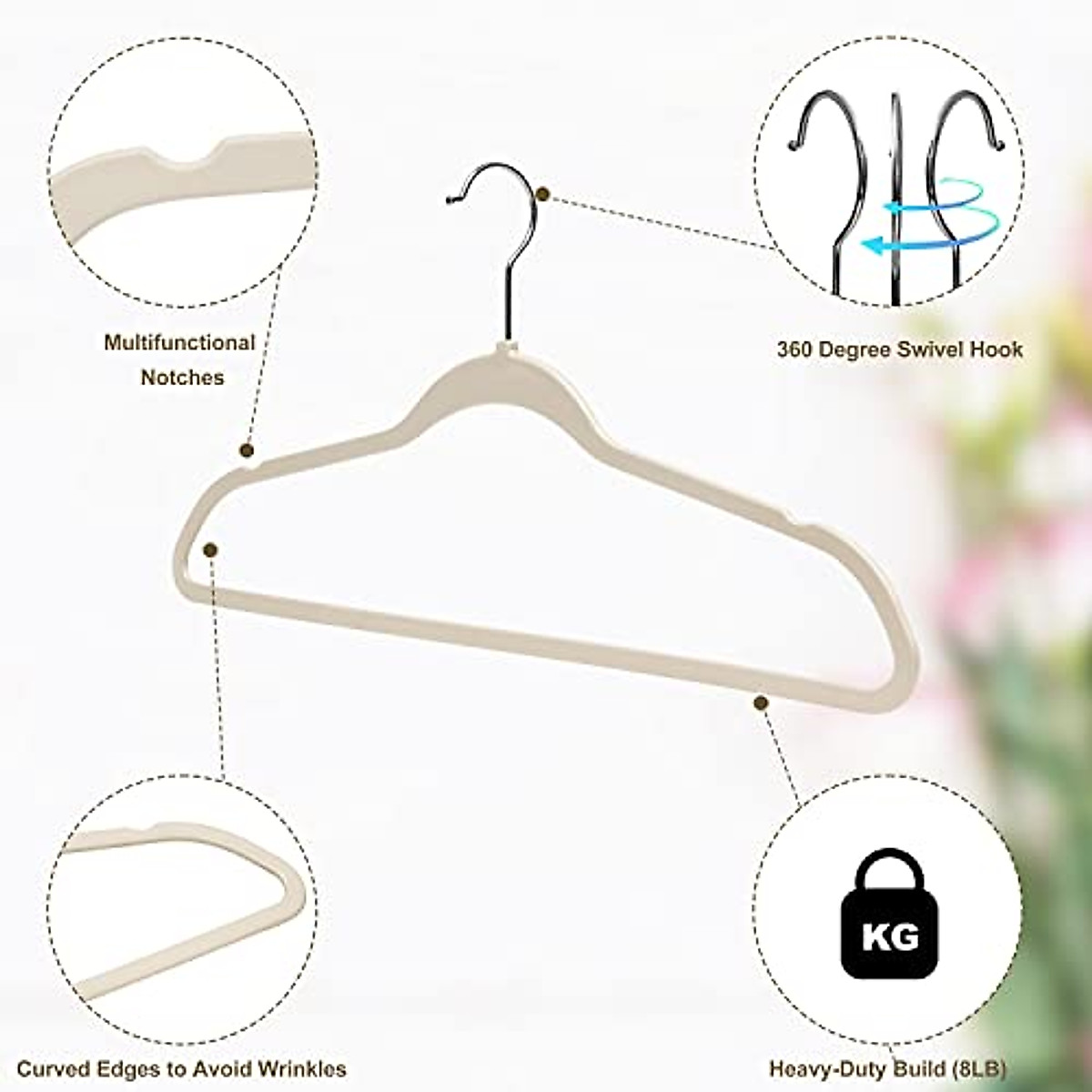 Quality Hangers 50 Pack Slim Plastic Hangers for Clothes - Heavy Duty Non-Velvet Hangers with 360° Swivel Chrome Hook & Non Slip Notches - Ideal for Dresses Coats Shirts Jackets & More - Ivory/Beige