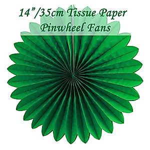 Dark Green Hanging Tissue Paper Fans Party Decoration Set for Birthday, Anniversary,Party Accessories for Juneteenth, Christmas, St. Patrick's Day, Wholesale Decorative Paper Fans, 6 Pack