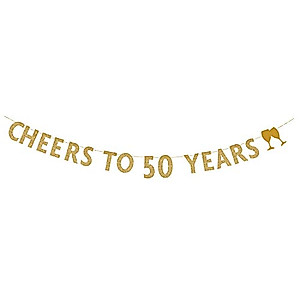 MAGJUCHE Gold glitter Cheers to 50 years banner,50th birthday party decorations