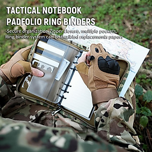 Kosibate Padfolio Ring Binder with 45 Sheets 90 Pages of Loose-Leaf Paper, Weatherproof Notebook Cover, Tactical Notebook with Zippered for Folders, Business Cards Refillable 6-Ring Notepad(5.5"x8.5")