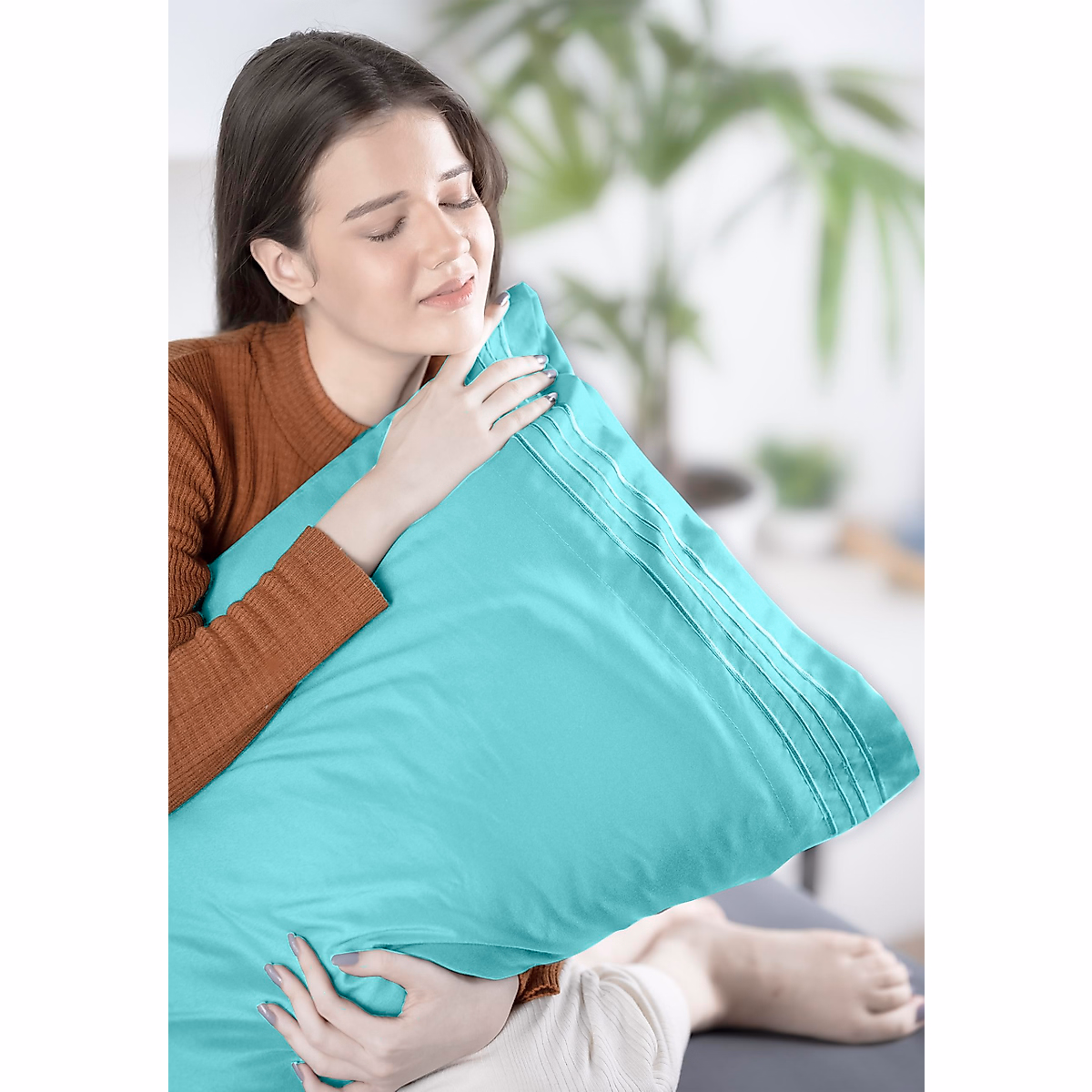 Utopia Bedding Queen Sheet Set, Soft Microfiber 4 Piece Hotel Luxury Bed Sheets for Women, Men, Kids & Teens with Side Storage Deep Pocket Fitted Sheet-Embroidered Pillow Cases - Flat Sheet (Spa Blue)