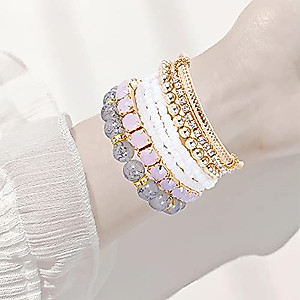 WAINIS 6 Sets Bohemian Stackable Bead Bracelets for Women Multicolor Stretch Beaded Bracelets Layered Bead Adjustable Bracelet Turquoise Stretch Bracelets A