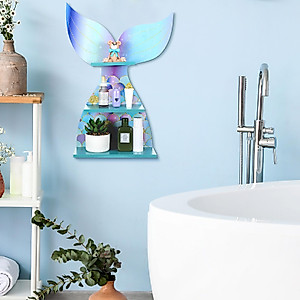 Bencailor Wall Decor Shelf Bedroom Hanging Shelf Wall Mounted Shelf Wooden Floating Shelves Bathroom Decor for Girls Bedroom Nursery Gift (Delicate Mermaid)