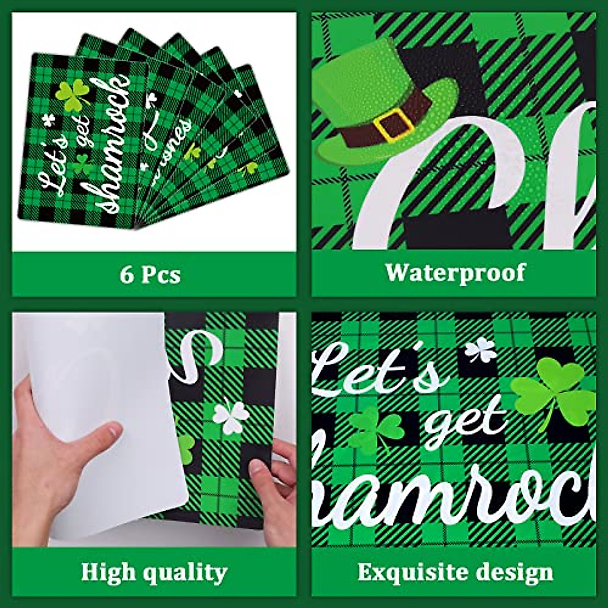 St. Patrick’s Day Placemats Set of 6 Buffalo Plaid Plastic Place Mats Lucky Shamrock Table Mats Blessed Holiday Kitchen Placemats for Indoor Outdoor St. Patrick’s Day Party Dining Table Decoration