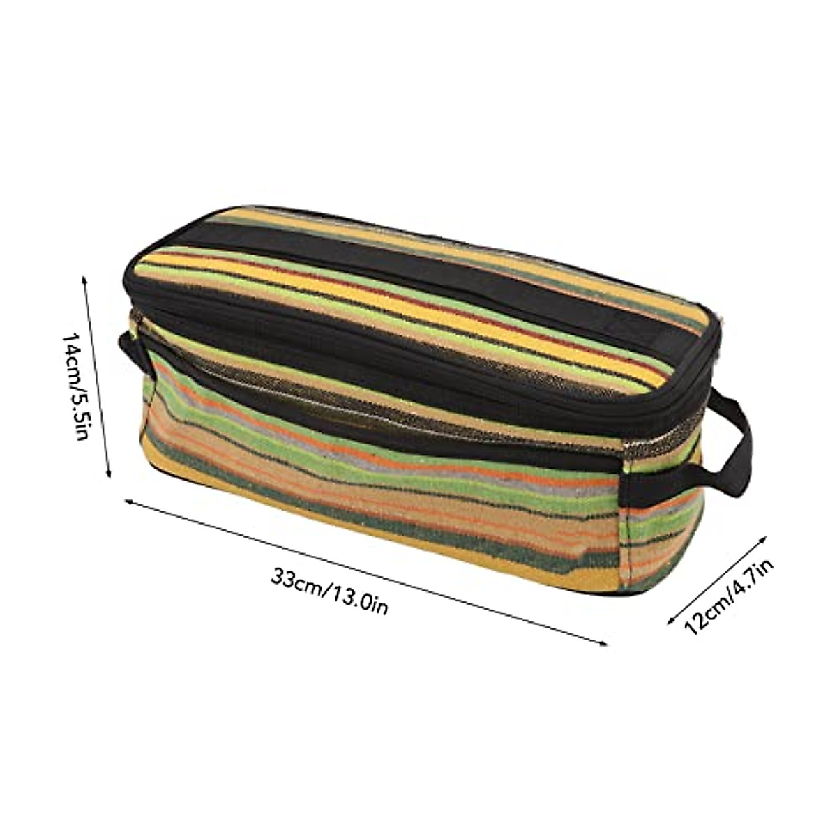 Camping Utensil Bag, Multipurpose Thickened Canvas Net Pocket Cover Green Stripe Camping Tableware Storage Bag for Travel