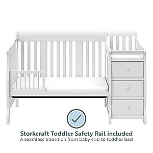 Storkcraft Portofino 5-in-1 Convertible Crib and Changer (White) – Changing Table Combo with Drawer, Converts to Toddler Bed, Daybed Full-Size Storage Drawer