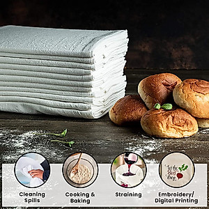 Candy Cottons Flour Sack Kitchen Dish Towels Cloth|Blank Dish Tea Towel Embroidery Printing DIY Crafts|Diaper Cloths for Babies|Absorbent Breathable Baking Bread Linen Cover 12 Pk, 27x27 Inch |White