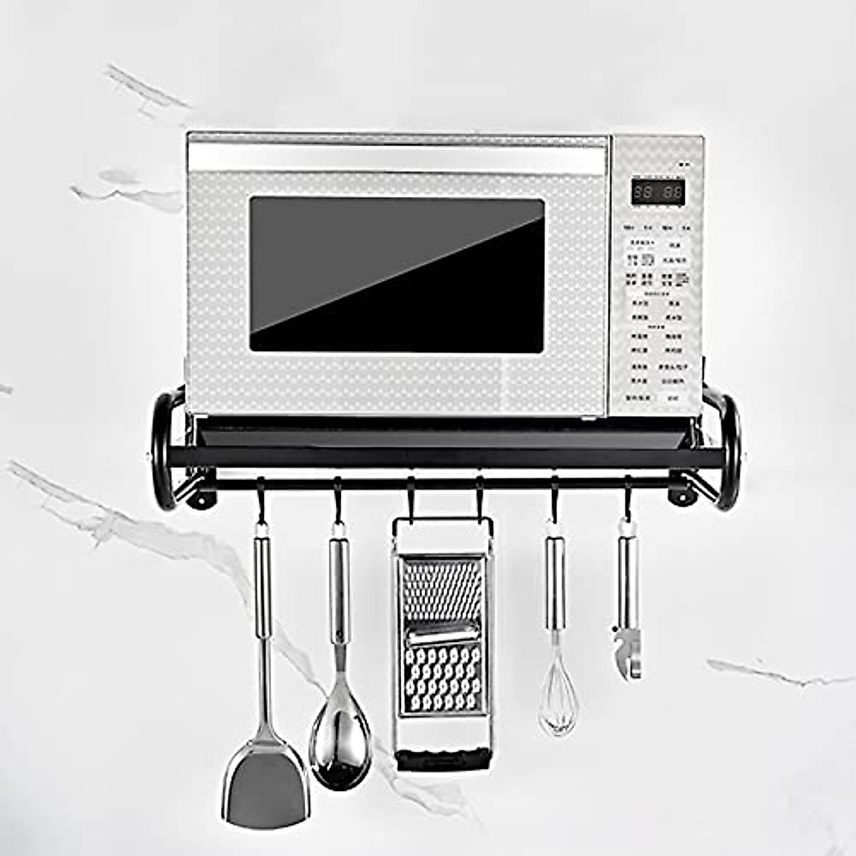 MKYOKO Microwave Storage Rack Hanging Wall-Mounted Microwave Oven Rack Stand,Kitchen Storage Shelf Microwave Oven Rack, Multifunction Stainless Steel Wall-Mounted Shelves,Spice Jar Rack Oven Holder/B