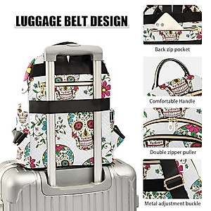 Yasala Halloween Women Backpack Sugar Skull Floral Blue Pink Travel Bag Compact Daily Bag Diaper Bag