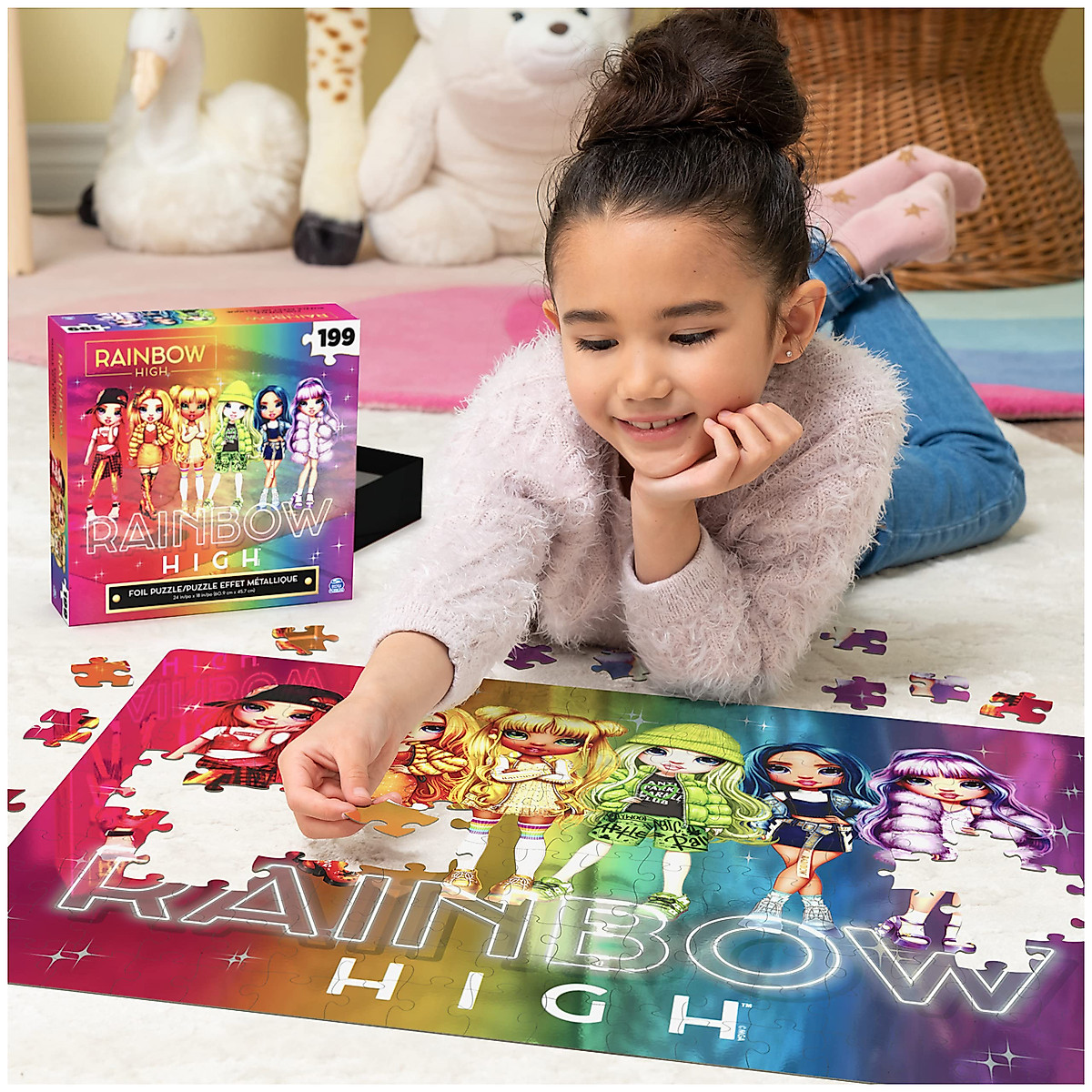 Rainbow High, Foil Jigsaw Puzzle 199-Piece Reflective Abstract Metallic Effect Featuring The Fashionable Dolls, for Kids Ages 8 and up