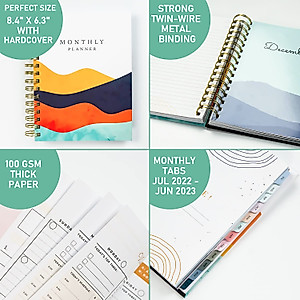 Undated Monthly Weekly Planner/Calendar, Monthly Planner with Daily Agenda & Hourly Schedules, 2023 July-2024 July Academic Work Planner, 12 Monthly Tabs, 8.4" x 6.3", Twin-Wire Binding (flower)