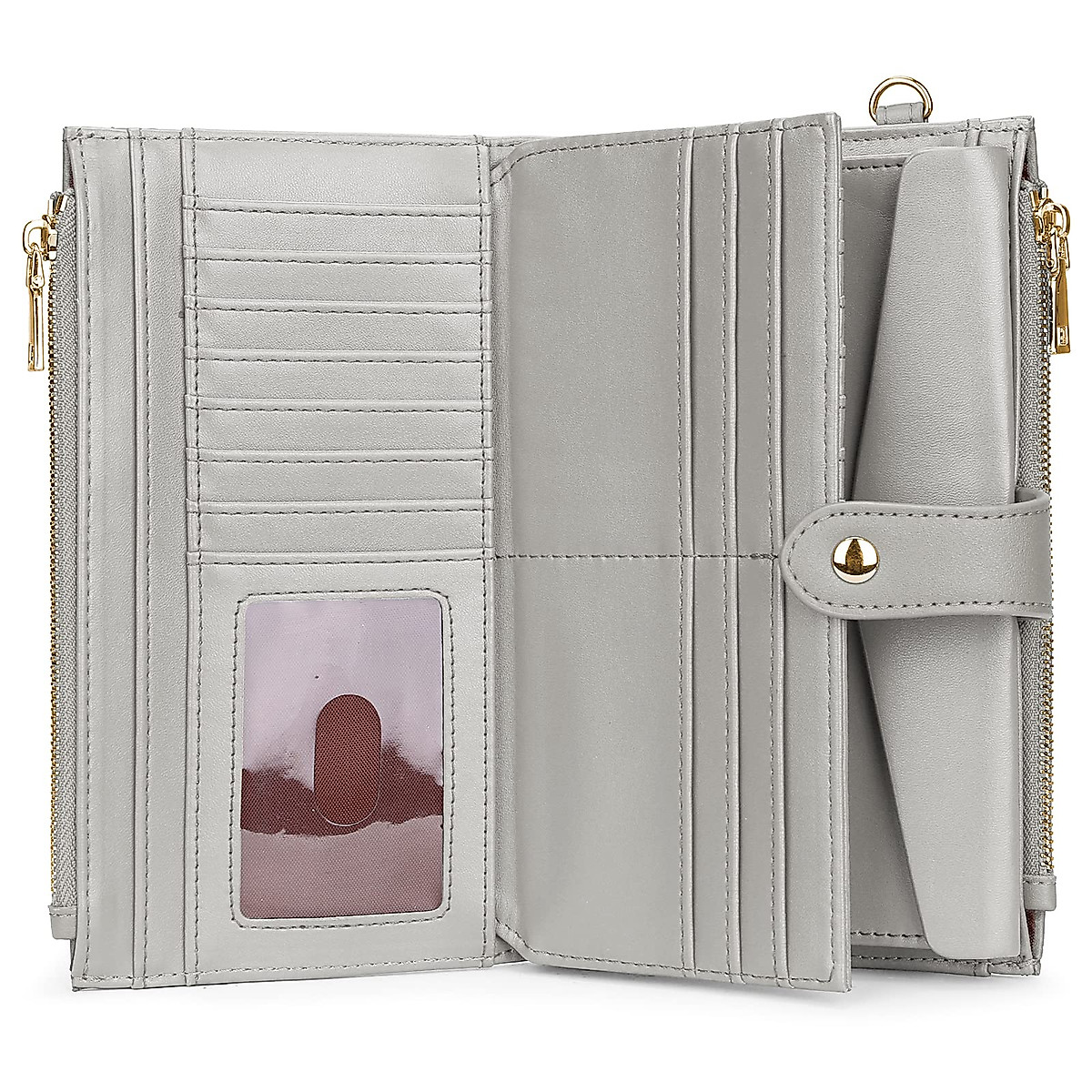 YALUXE Double Zipper Wallets for Women Wristlet Cellphone Purse Card Holder Vegan Leather