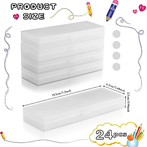 24 Pieces Plastic Pencil Case Plastic Stationery Case Frosted Clear Pencil Box Pencil Tin Pencil Holder Box with Hinged Lid and Snap Closure for Pencils Pens School Organizer Storage (White)
