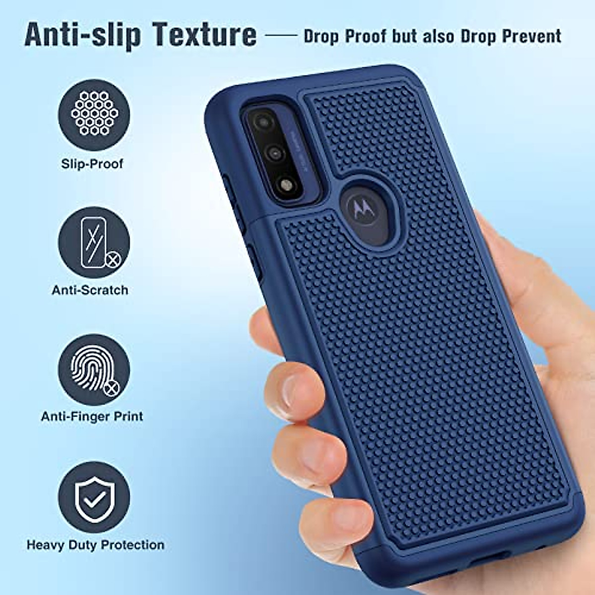 BNIUT for Motorola Moto G Pure Case: Dual Layer Protective Heavy Duty Cell Phone Cover Shockproof Rugged with Non Slip Textured Back - Military Protection Bumper Tough - 6.5inch (Navy Blue)