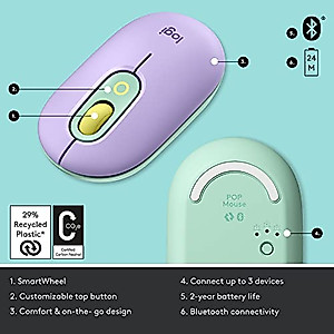 Logitech POP Mouse, Wireless Mouse with Customizable Emojis, SilentTouch Technology, Precision/Speed Scroll, Compact Design, Bluetooth, Multi-Device, OS Compatible - Daydream Mint