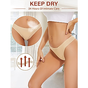 Sunm Boutique 6 Pack Seamless Thongs for Women No Show Thongs Nylon Stretch Thong Panties Underwear XS-XXL