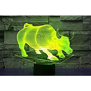 Jinnwell 3D Bull Cow Night Light Lamp Illusion Night Light 7 Color Changing Touch Switch Table Desk Decoration Lamps Acrylic Flat ABS Base USB Cable Toy (Bus)