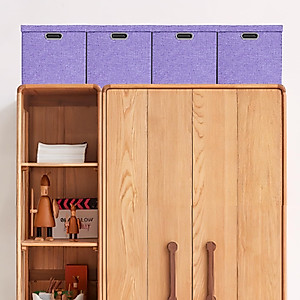 ORGMASTER Stackable Fabric Storage Bins with Lids, 13 x 13 Storage Cubes, Collapsible Bins Cube Storage Organizer Boxes Containers Baskets for Home, Office, Closet, Shelves, 4-Pack, Purple