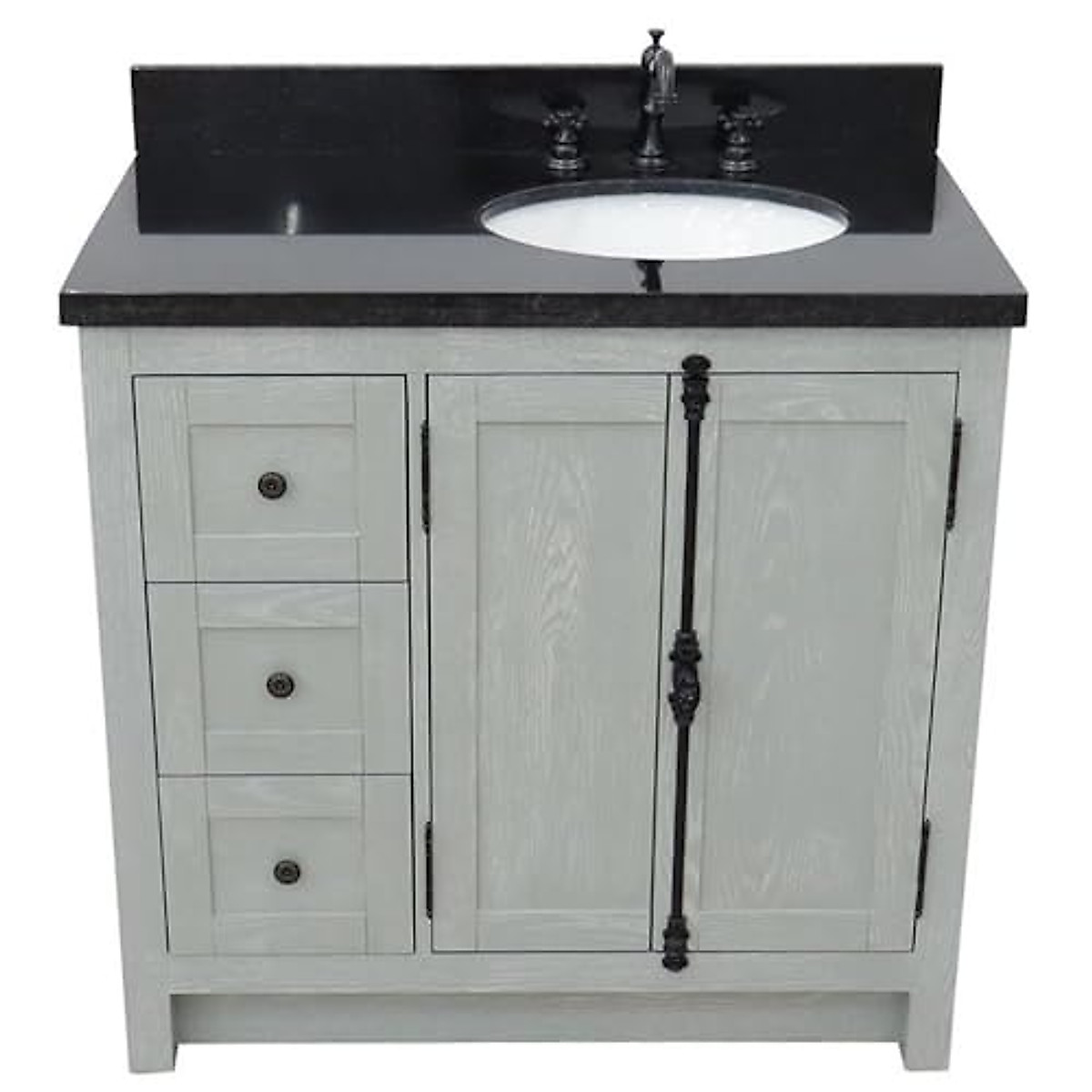 Plantation Solid Wood Vanity with Right Oval Sink in Gray Ash/Black