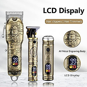 Soonsell Hair Clippers for Man T-Blade Trimmer Nose Hair Trimmer Set,Man Professional Cordless Barber Clippers Set Blade Close Cutting Beard Trimmer Trimmer ，Nose Hair Trimmer LCD Display(Bronze