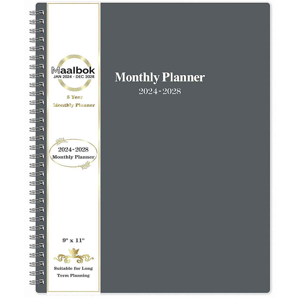 2024-2028 Monthly Planner/Calendar - Jan 2024 - Dec 2028, 5 Year Monthly Planner with Tabs & Celebrity Quotes, 9" x 11", Famous Quotes, Two-Side Pocket, Suitable for Long-Term Planning, Grey