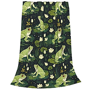 amepay Frog Blanket Gifts for Frog Lover Kids Lotus Leaf Frog Flannel Throw Blankets Soft Comfy Lightweight for Home Decor Couch Bed Sofa 60x50 Inches