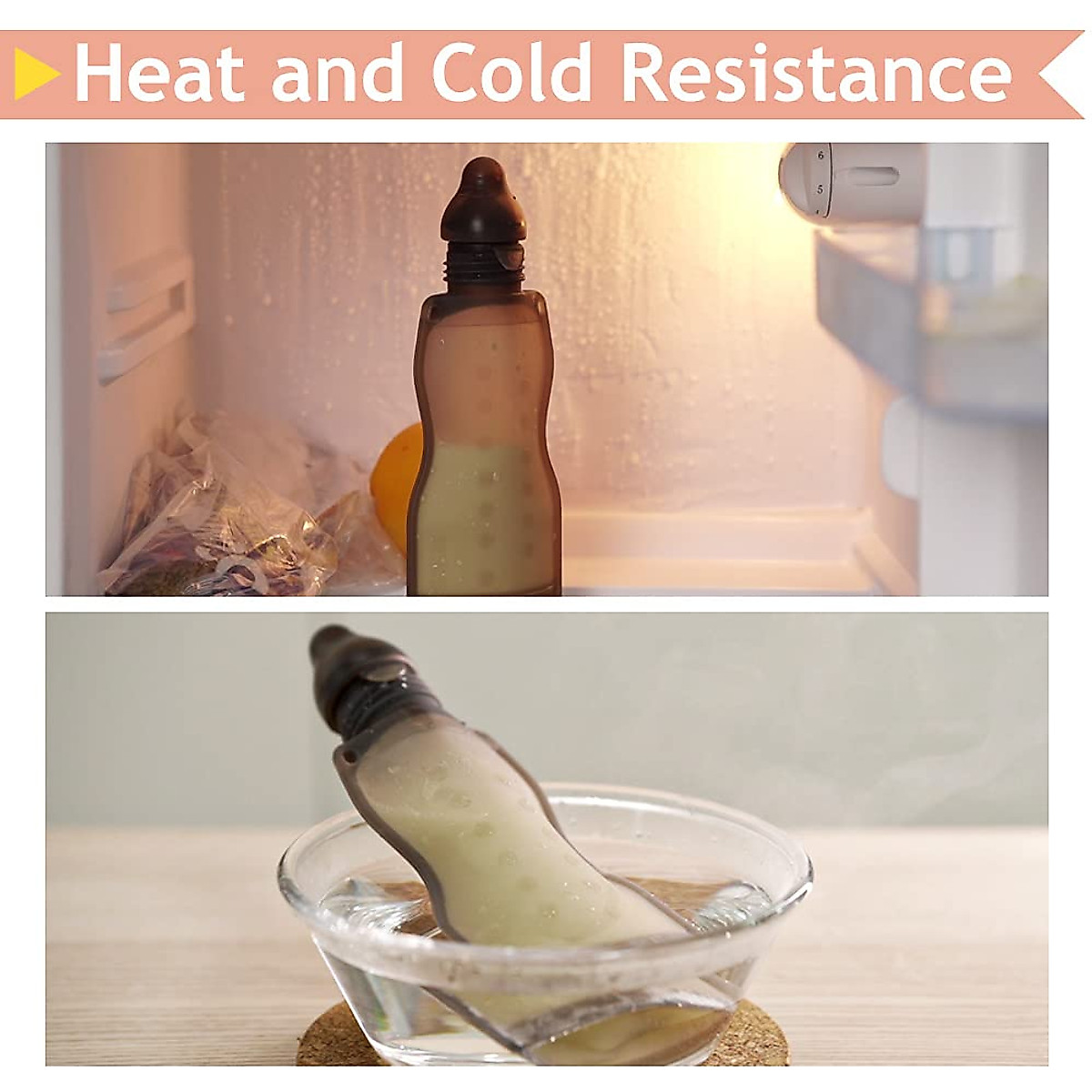 haakaa Baby Bottles Reusable Baby Food Pouches Squeezable Yummy Pouch for Milk/Juices/Purees, 260ml Squeeze & Feed Bag for Breastfeeding, Freezer Safe, Variable Flow Teat, 6M+