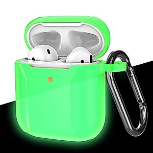 Fintie Case for AirPods 2 & 1, Premium Silicone Shockproof Protective Cover Skin with Keychain [Front LED Visible] Compatible with AirPods 1 and 2 Charging Case, Green-Glow in The Dark