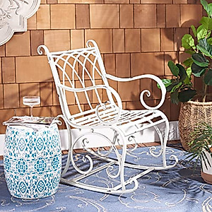 SAFAVIEH Outdoor Collection Medrano Victorian Antique White Wrought Iron Rocking Chair