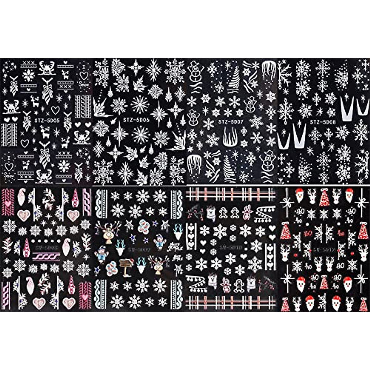 8 Sheets 3D Embossed Snowflakes Christmas Nail Art Stickers Decals 5D Self-Adhesive Pegatinas Uñas White Snowman Snowflakes Heart Nail Supplies Nail Art Design Decoration Accessories