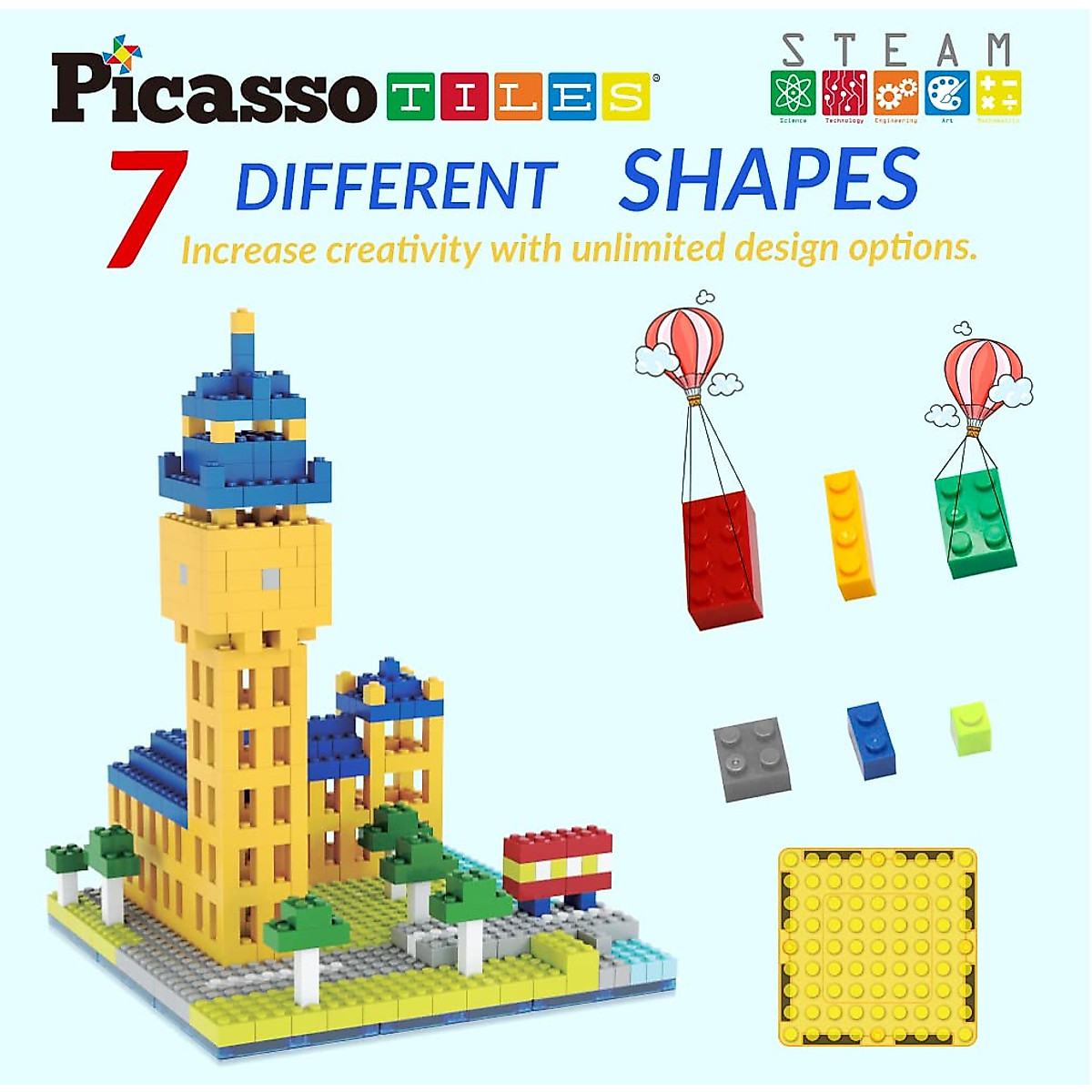 PicassoTiles 512 PCs Grand Playset Magnetic Tiles and Building Block Combo Creative Buildings & Figures Such as Bridges Hearts Unique Characters & More Educational STEM Toys Learning Activity Ages 3+