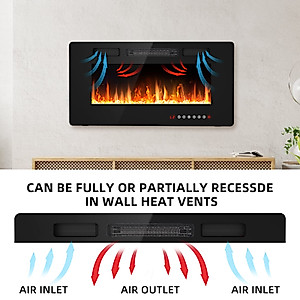 Zionheat 36 inches Electric Fireplace-Wall Fireplace for Living Room-Fireplace Heater Insert Wall Mounted with Remote Control,Timer,12 Flame Colors,750/150W