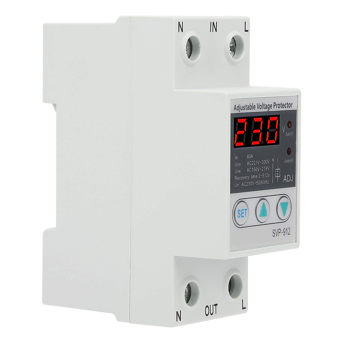 Voltage Protector Adjustable Under Over Voltage Protection, Voltage Output Stabilizer for Home Office Appliance, Protector Current Stabilizer Voltmeter for House Protection(63A)