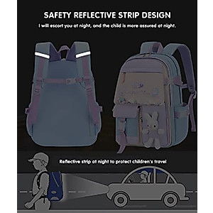 MCWTH School Backpack for Girls, Lightweight Waterproof Cute Bunny School Bookbag for Teen Kids Students Elementary (Rabbit Blue)