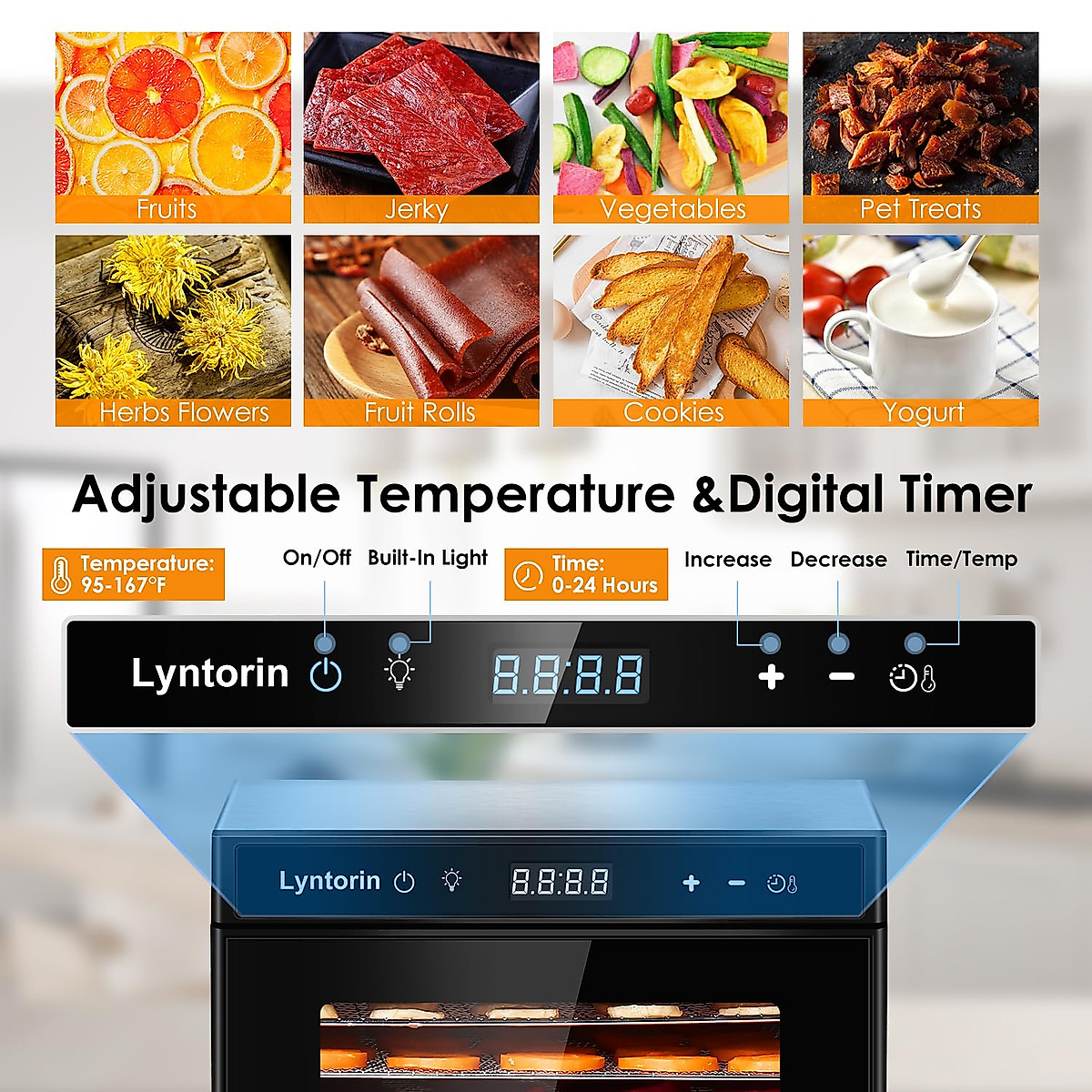 LynTorin Food Dehydrator Machine, 700W 8 Trays Dehydrators for Food and Jerky with 95-167℉ Temperature & 24H Timer, Food Dehydrator 19pcs Tray&Sheet