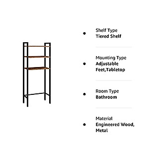 HOOBRO Over The Toilet Storage, 3-Tier Industrial Over Toilet Bathroom Organizer, Bathroom Shelves Over Toilet with Adjustable Feet, Easy to Assembly, Rustic Brown BF41TS01