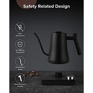 Electric Gooseneck Kettle With Variable Temperature Control, One-key Control All Functions, Pour-Over Coffee Kettle and Tea Kettle, 1200W Quick Heating, 0.8L, Built-in Stopwatch, Matte Black