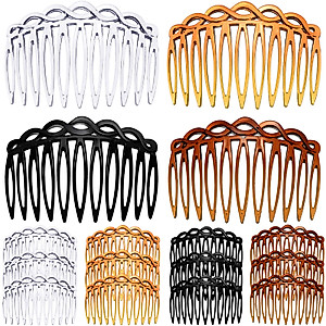 WILLBOND 16 Pieces Women Hair Comb Accessories French Hair Side Combs Plastic Twist Decorative Comb Clips for Women Bridal Wedding Veil Teeth(Black, Transparent, Light Coffee, Dark Coffee)