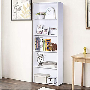 DORTALA Bookcase 5-Shelf Multi-Functional Modern Wood Storage Display Open Bookshelf for Home Office, White