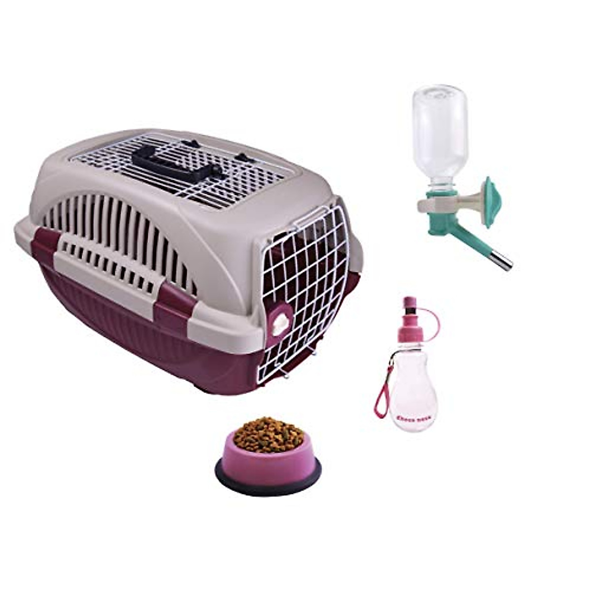 Choco Nose Travel Kennel Set - Durable Top Load Pet Carrier/Crate for Animals Under 12 Lb, Small Dogs/Puppy/Cat/Rabbit- Includes Patented No Drip Water Bottle, Portable Water Bottle + Food Bowl, Red