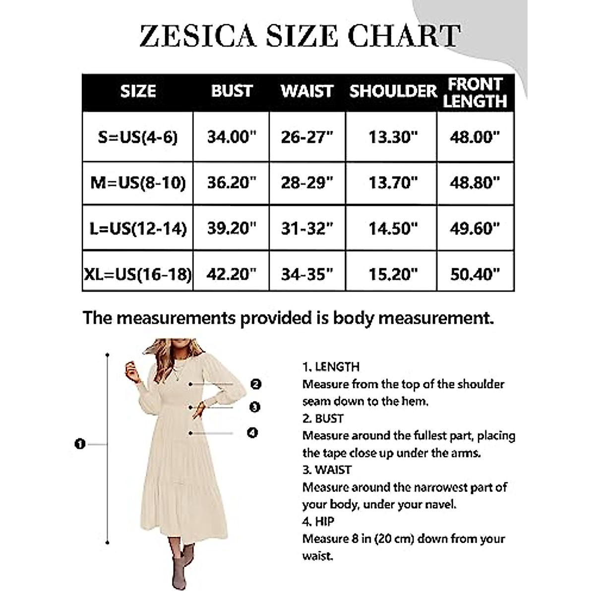 ZESICA Women's 2023 Casual Long Sleeve Crew Neck High Waist Smocked Flowy Tiered Midi Dress,Beige,Medium