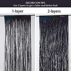 Melsan 2 Pack 3.2 ft x 8.2 ft Tinsel Foil Fringe Curtains Backdrop, Sparkle Metallic Foil Curtains for Party Photo Booth Props Decoration (Black)