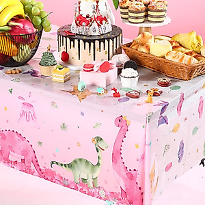 3 Pieces Dinosaur Party Tablecloths Pink Dinosaur Table Covers Plastic Disposable Dinosaur Printed Table Cloths Rectangular Dino Party Supplies for Kids Birthday Baby Shower Party, 54 x 86.7 Inches