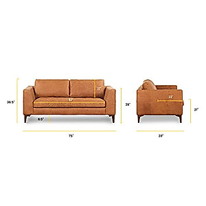 POLY & BARK Calle 75" Apartment Sofa in Full-Grain Pure-Aniline Italian Leather, Cognac Tan/Walnut
