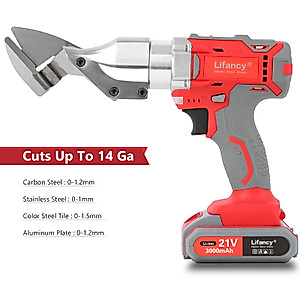 Lifancy 21V Electric Metal Shears, 14GA, Cordless Metal Shears for Cutting Sheet Iron (0-3,000 SPM,3000mAh,2 Batteries,1 Charger)